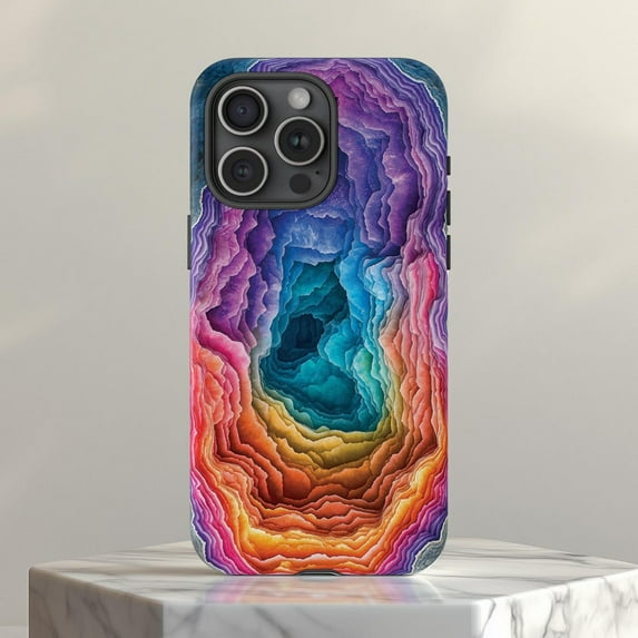 3D Rainbow Geode Crystal Agate Gemstone Phone Case with iPhone 17 to 11 ...