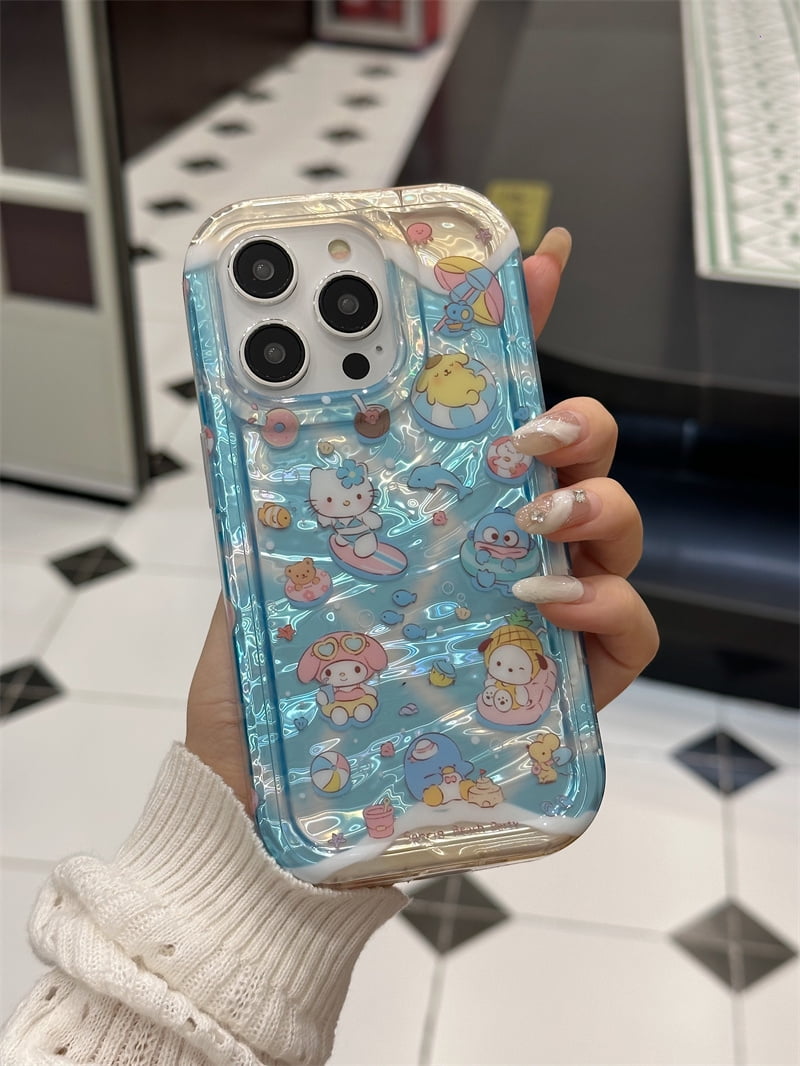 3D Rainbow Laser Cute Swim Hello Kitty My Melody Cinnamoroll Phone Case ...