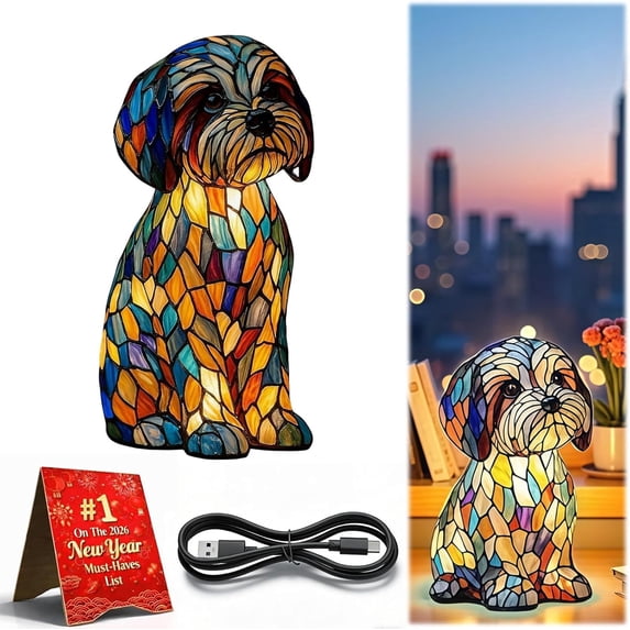 3D Rainbow Pup Lamp, Retro Stained Resin Small Puppy Lamp with Stained ...