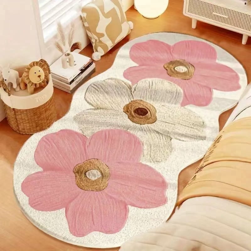 3D Raised‑Flower Irregular‑Shaped Long Runner Rug, Non‑Slip Cute Floral ...