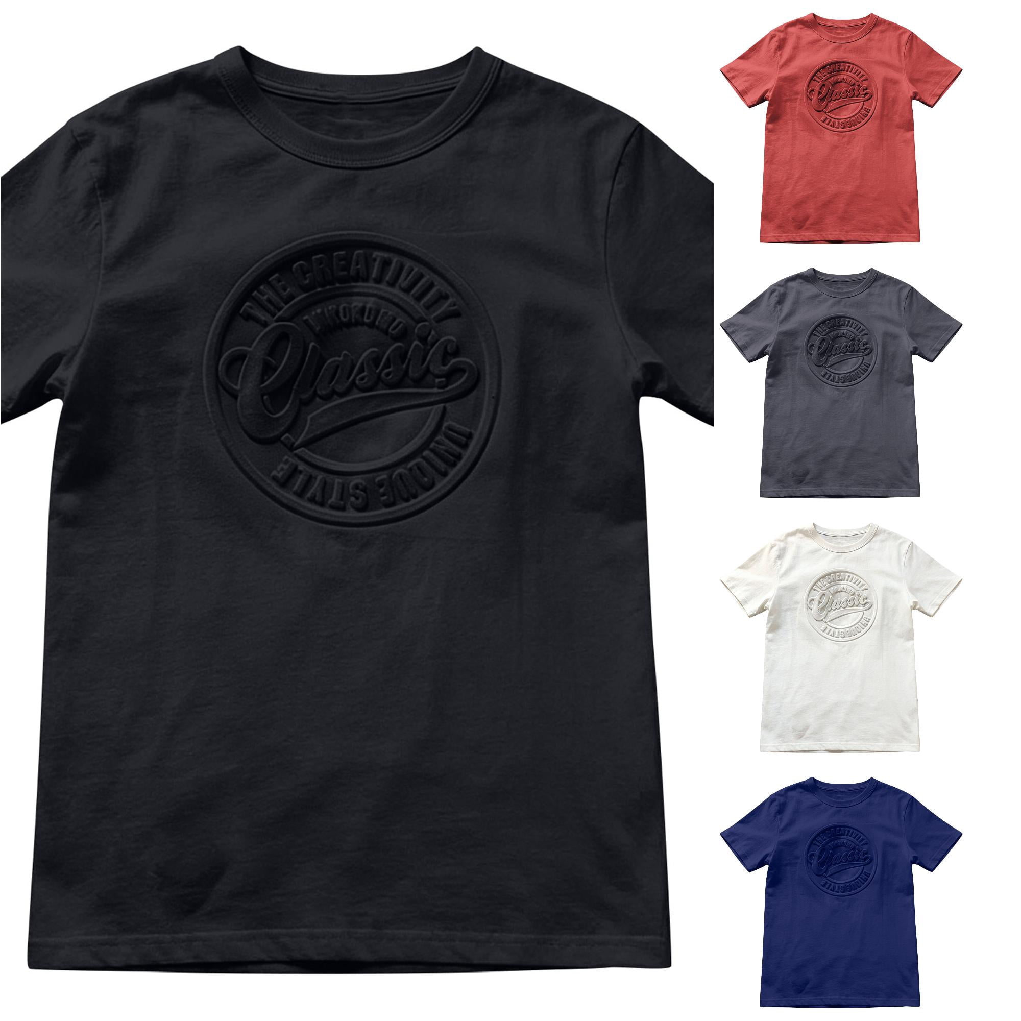 3D Raised Letter Graphic T Shirt Casual Short Sleeve Crew Neck Tee ...