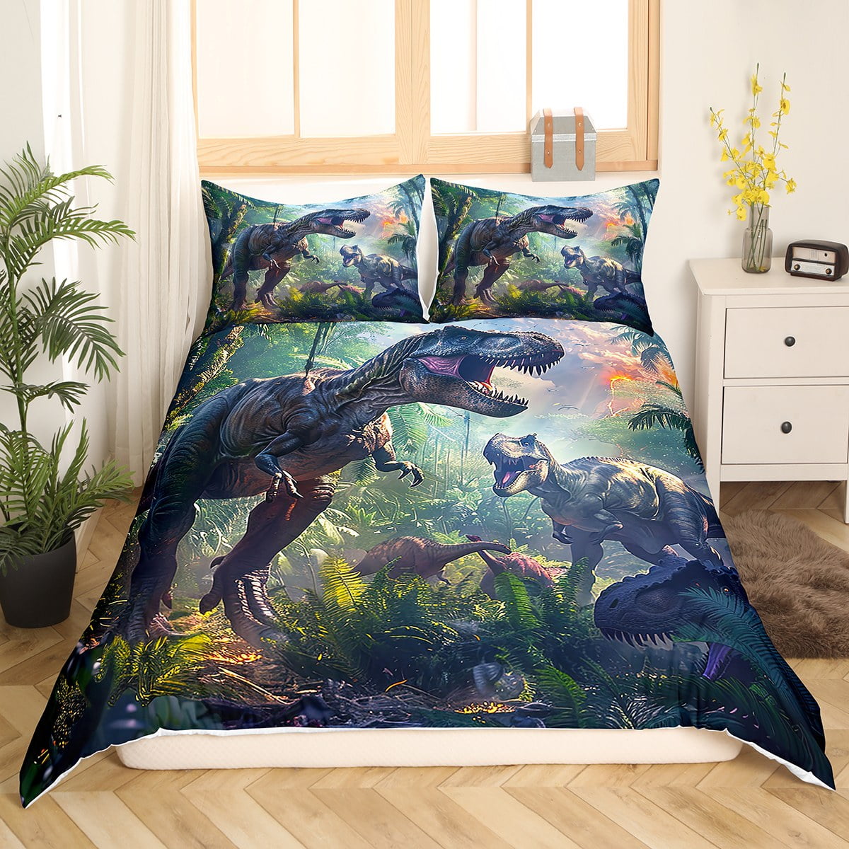 3D Realistic Dinosaur Bedding Sets for Boys,Tropical Jungle Wild ...