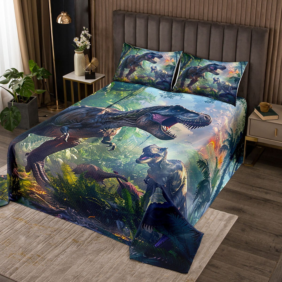 3D Realistic Dinosaur Bedspread Set ,Tropical Jungle Wild Animals ...