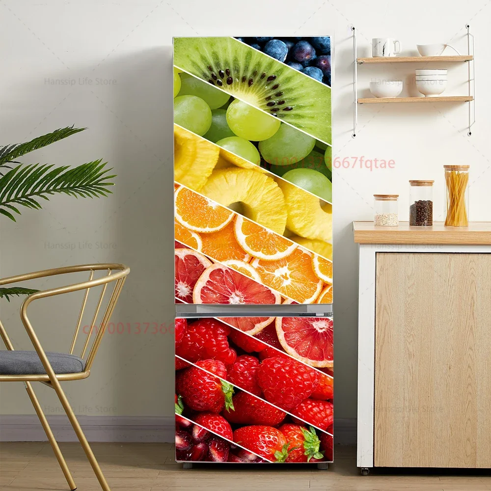 3D Realistic Fruit Printed Refrigerator Door Wrap Mural Decals Peel and ...