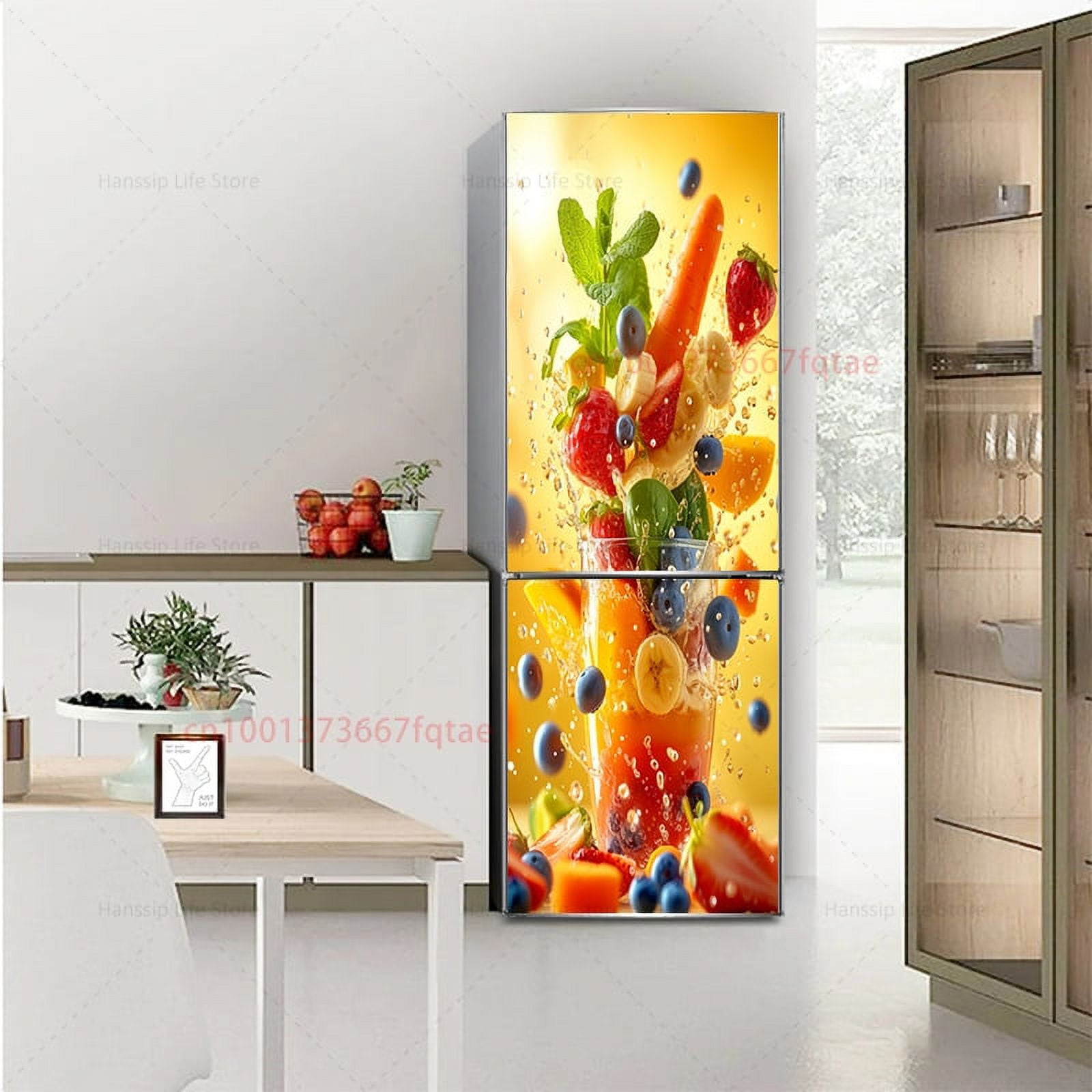 3D Realistic Fruit Printed Refrigerator Door Wrap Mural Decals Peel and ...