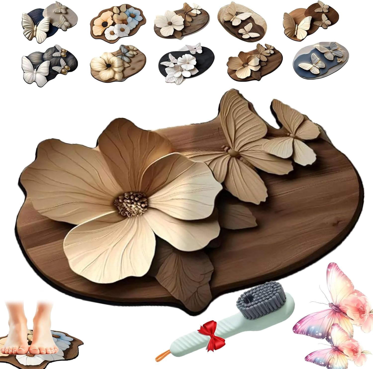 3D Realistic Pattern Non-Slip Absorbent Mat, 3d Rugs Bathroom, Flower ...