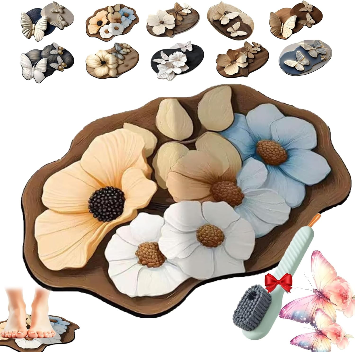 3D Realistic Pattern Non-Slip Absorbent Mat, 3d Rugs Bathroom, Flower ...