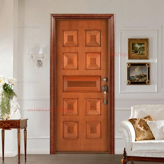 3D Realistic Wood Design Door Sticker Wallpaper PVC Removable Oriental ...