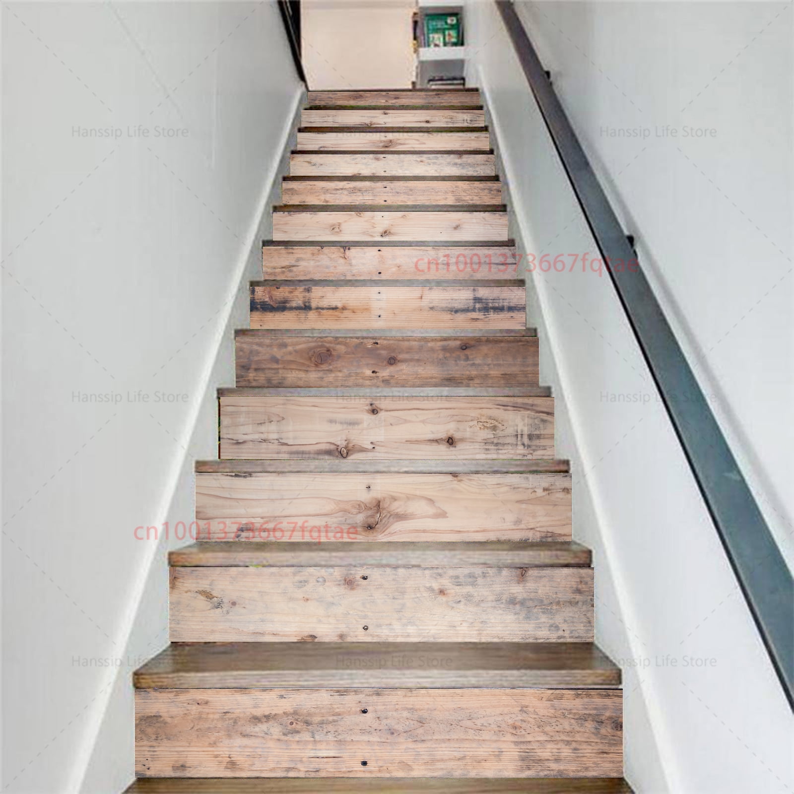 3D Realistic Wood Grain Printed Stair Stickers Removable Vinyl PVC ...