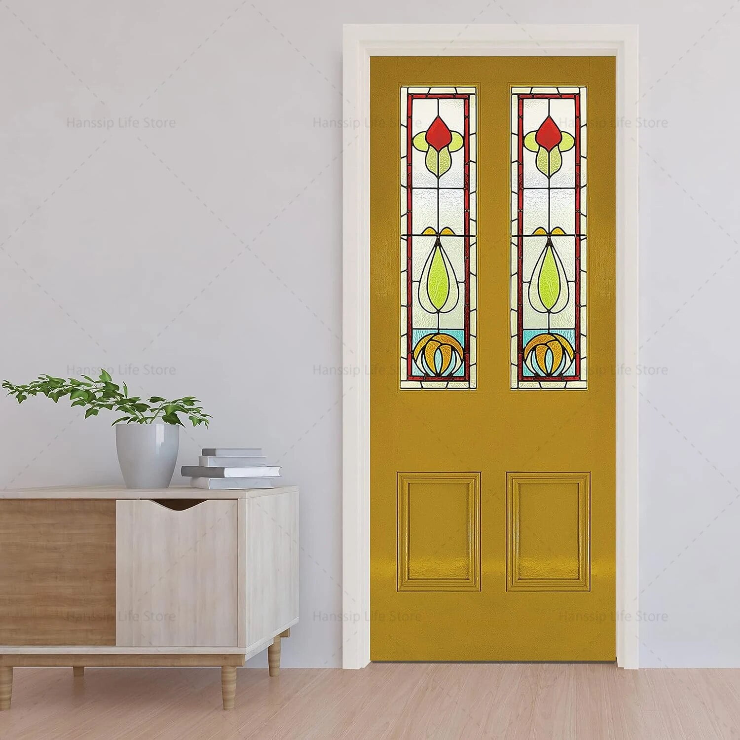 3D Realistic Wooden Carved Printed Door Stickers Self-Adhesive Home ...