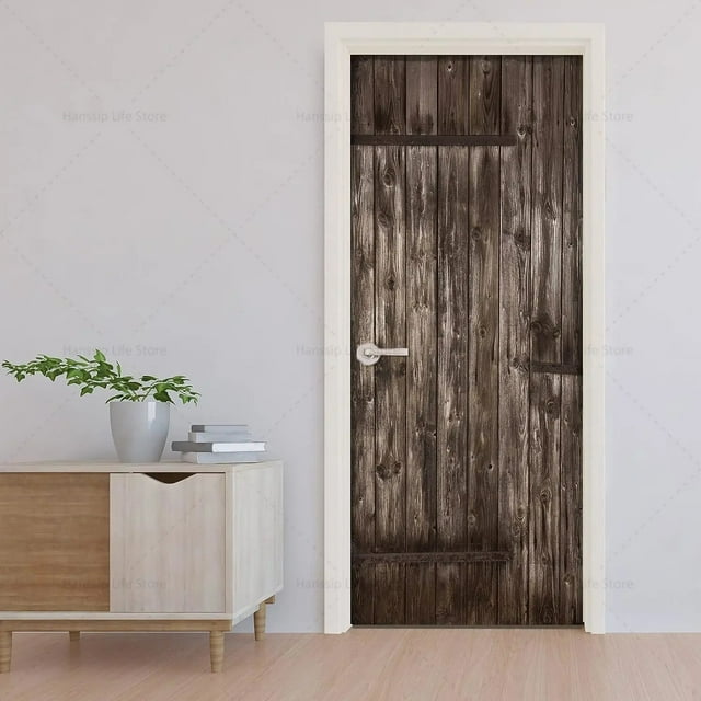 3D Realistic Wooden Carved Printed Door Stickers Self-Adhesive Home ...