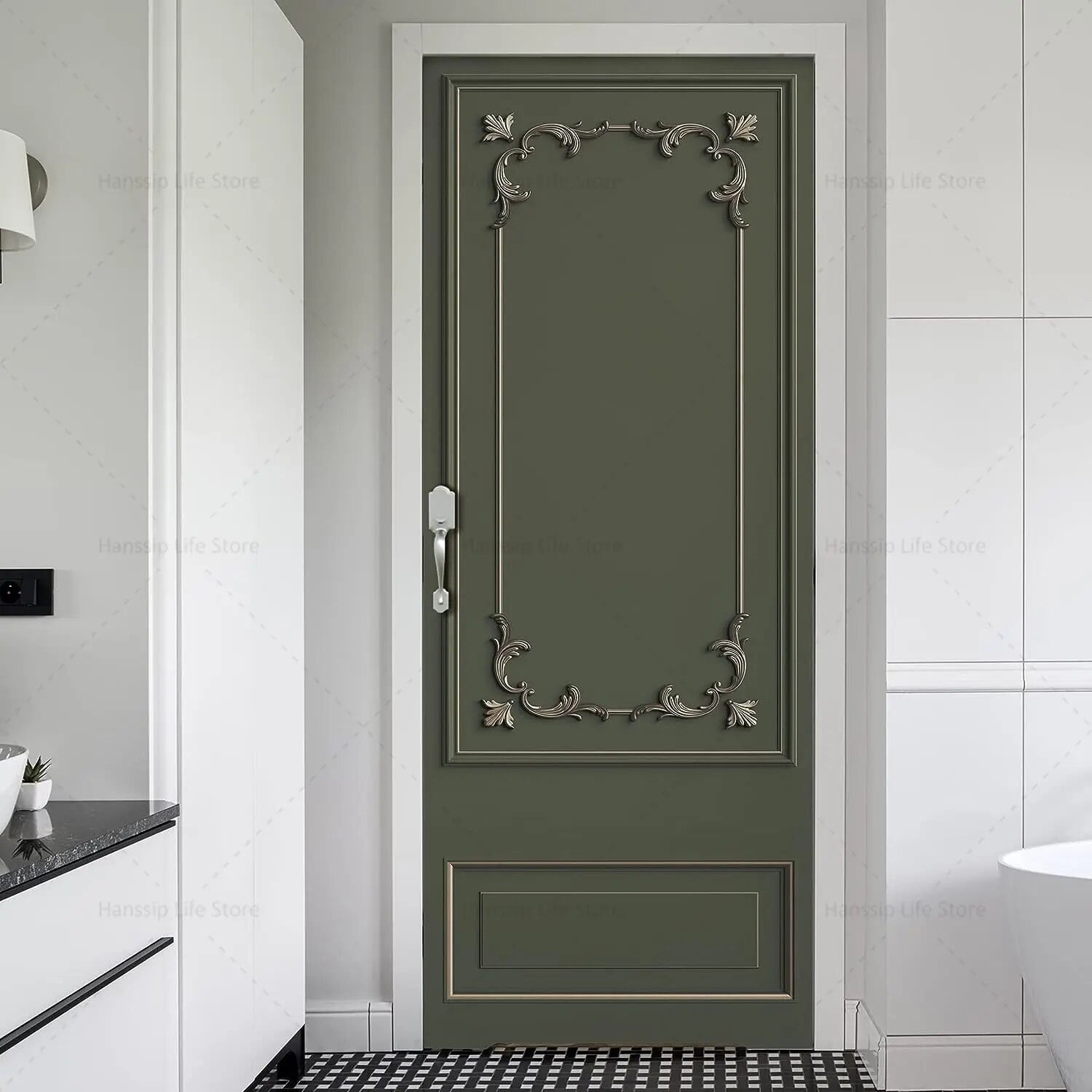 3D Realistic Wooden Carved Printed Door Stickers Self-Adhesive Home ...