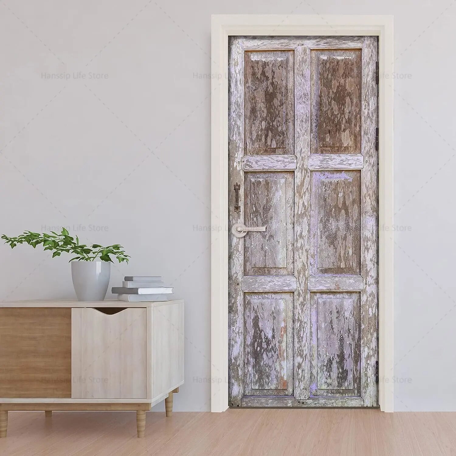 3D Realistic Wooden Carved Printed Door Stickers Self-Adhesive Home ...