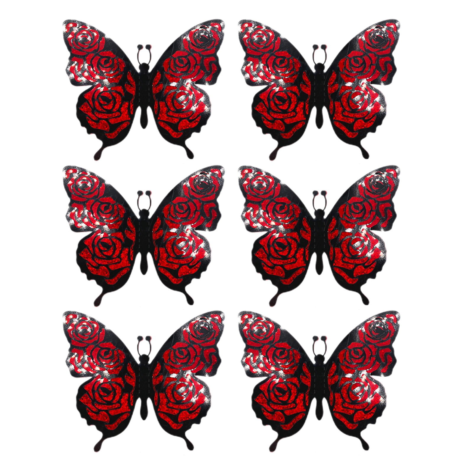 3D Red Butterfly Wall Stickers 6pcs Removable Valentine's Red Rose ...