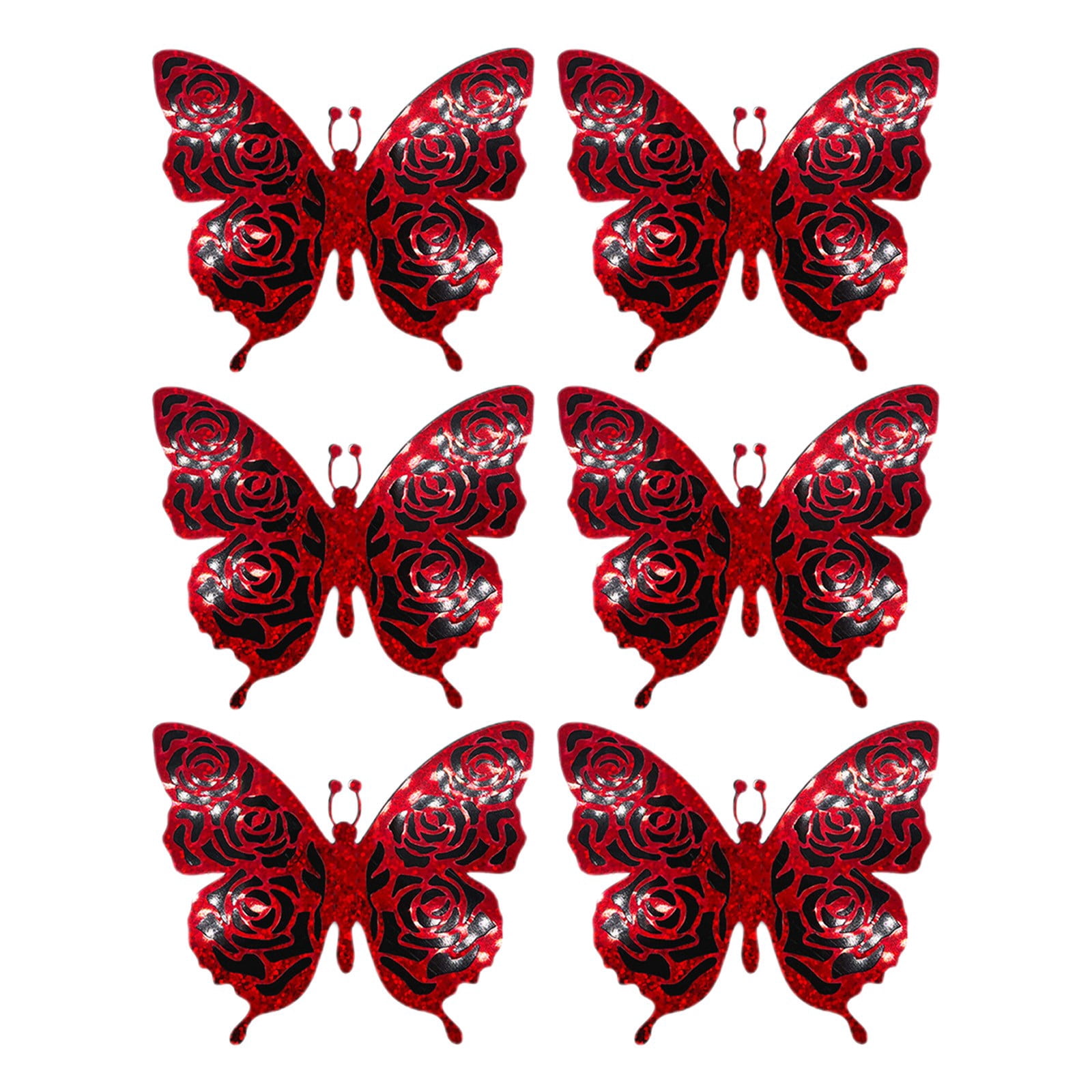 3D Red Butterfly Wall Stickers 6pcs Removable Valentine's Red Rose ...