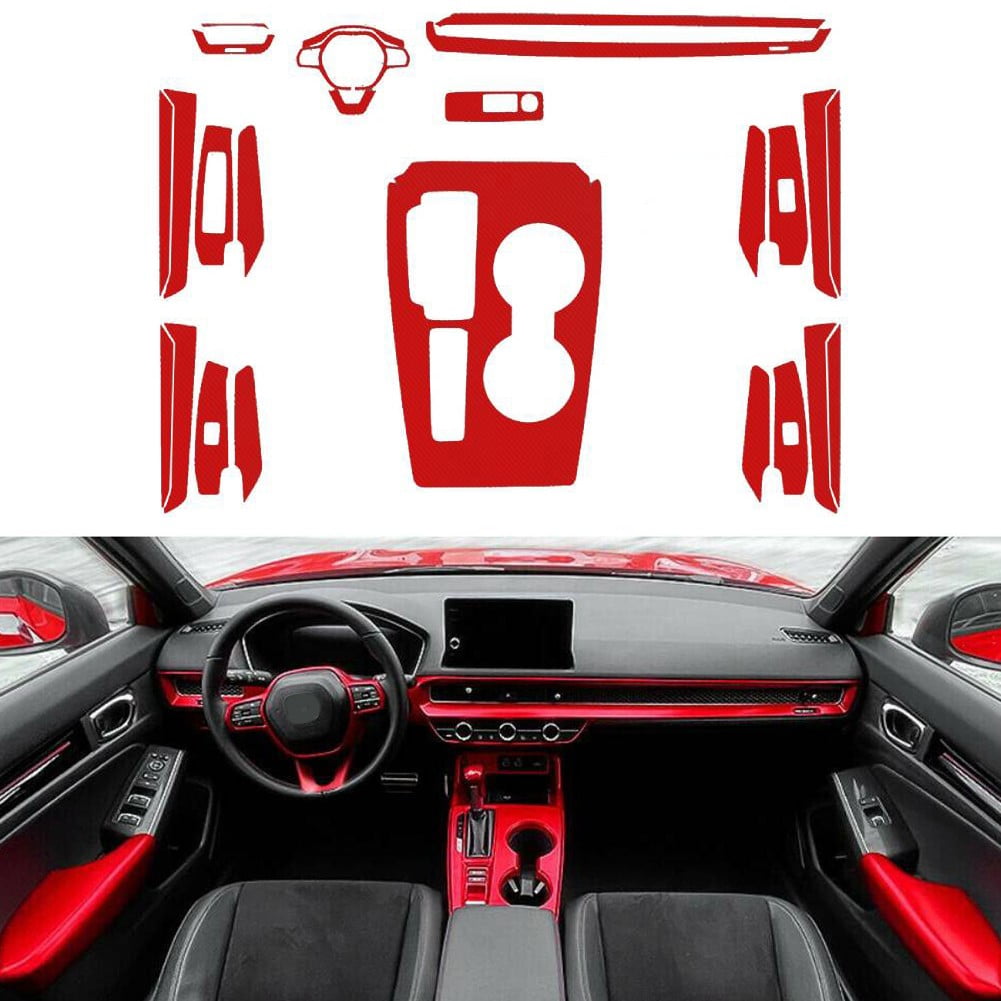 3D Red Carbon Fiber Interior Cover Trim Stickers For Honda Civic 11Th ...