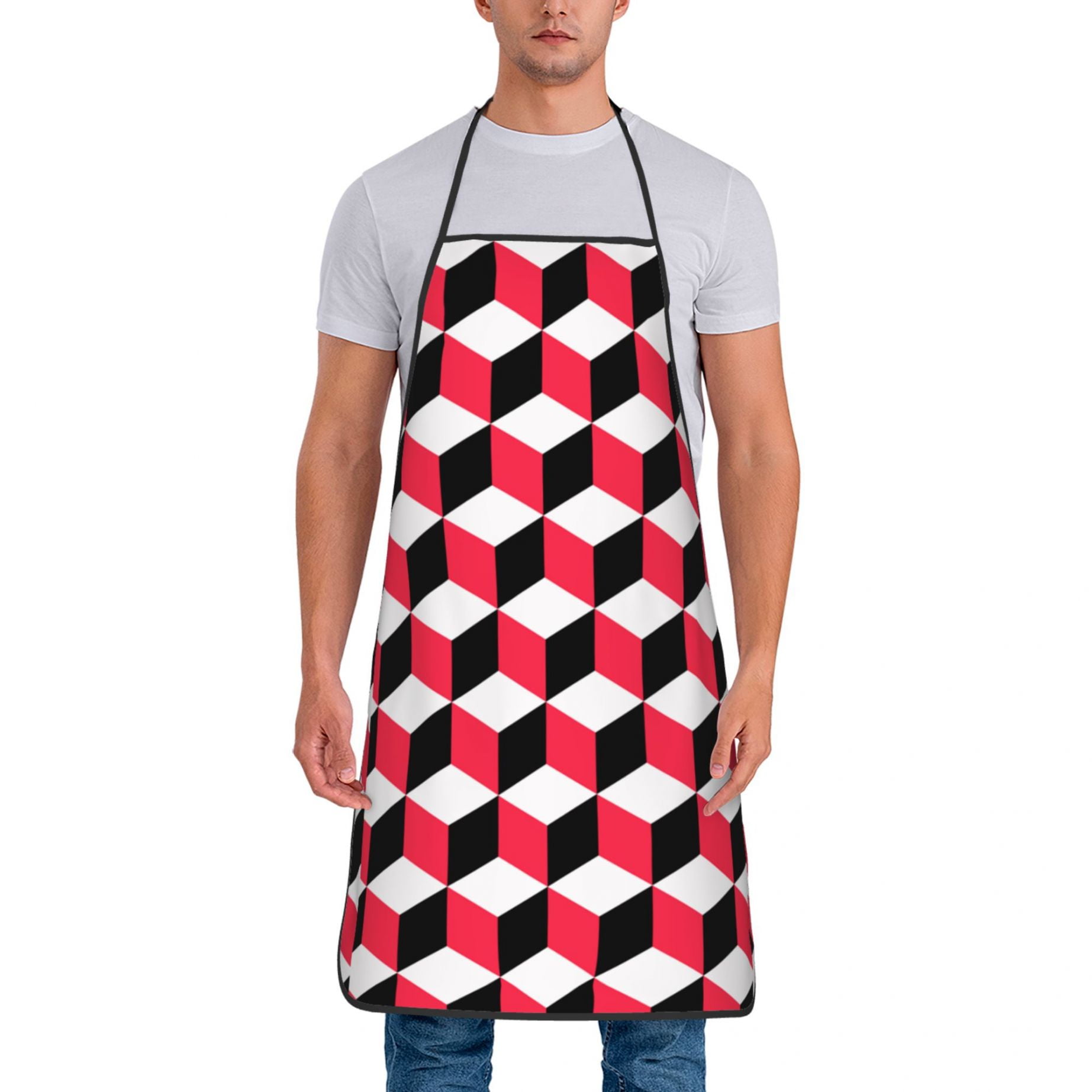 3D Red Checkered Aprons for Women Men Waterproof Apron Kitchen Chef ...