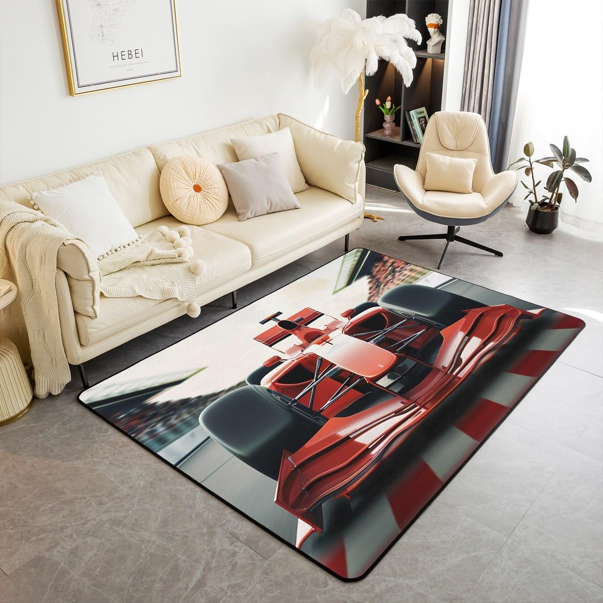3D Red Formula Car Rug Cool Racing Car Decor Non Shedding Rug For ...