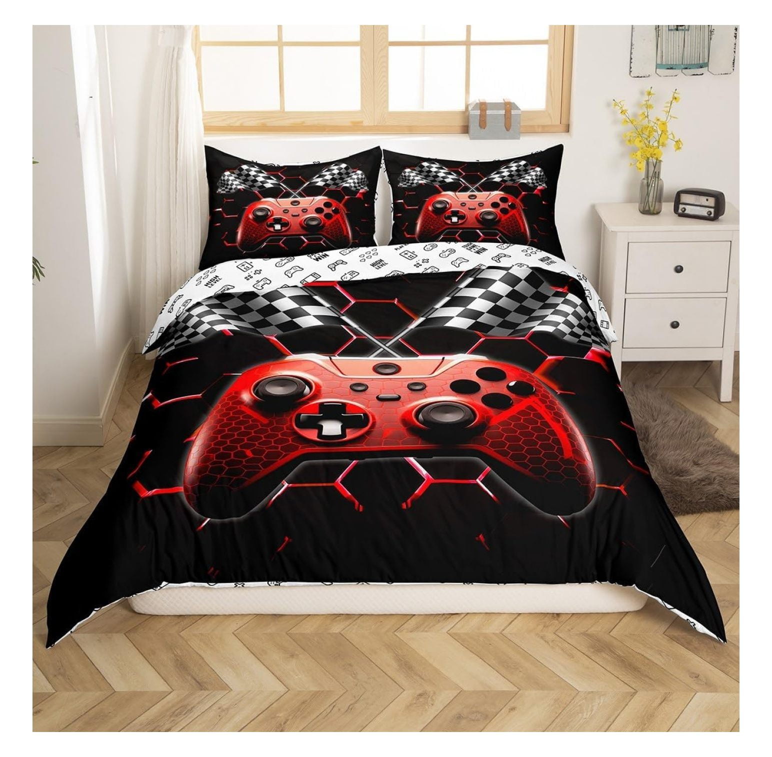 3D Red Gamepad Duvet Cover Set King Size for Boys Girls Gamers,Kids ...