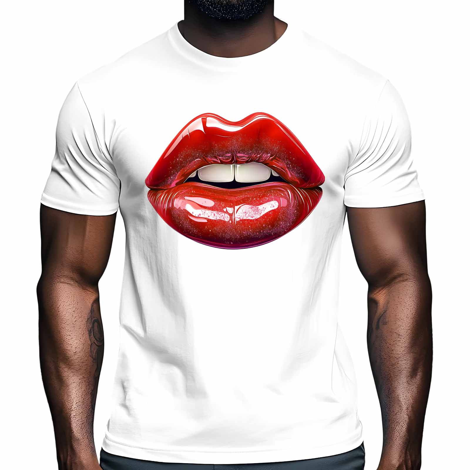 3D Red Lips Men's T Shirts Red Lip Teeth T-Shirt for Men Crew Neck Tees ...