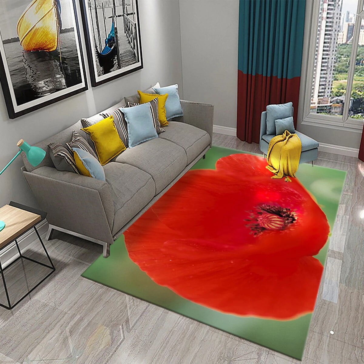 3D Red Poppies Carpet Romantic Sea of Flowers Rugs Doormat for Bathroom ...