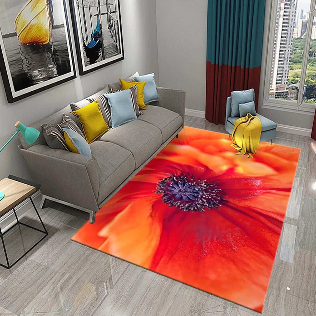 3D Red Poppies Carpet Romantic Sea of Flowers Rugs Doormat for Bathroom ...