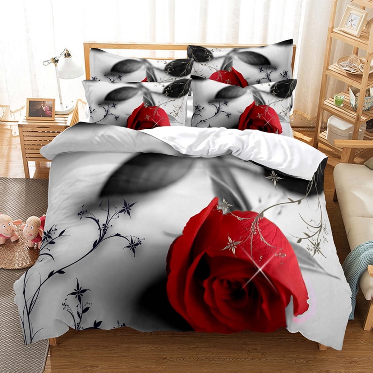 3D Red Rose Bedding Duvet Cover Romantic Sentiment Living Color Bedding ...