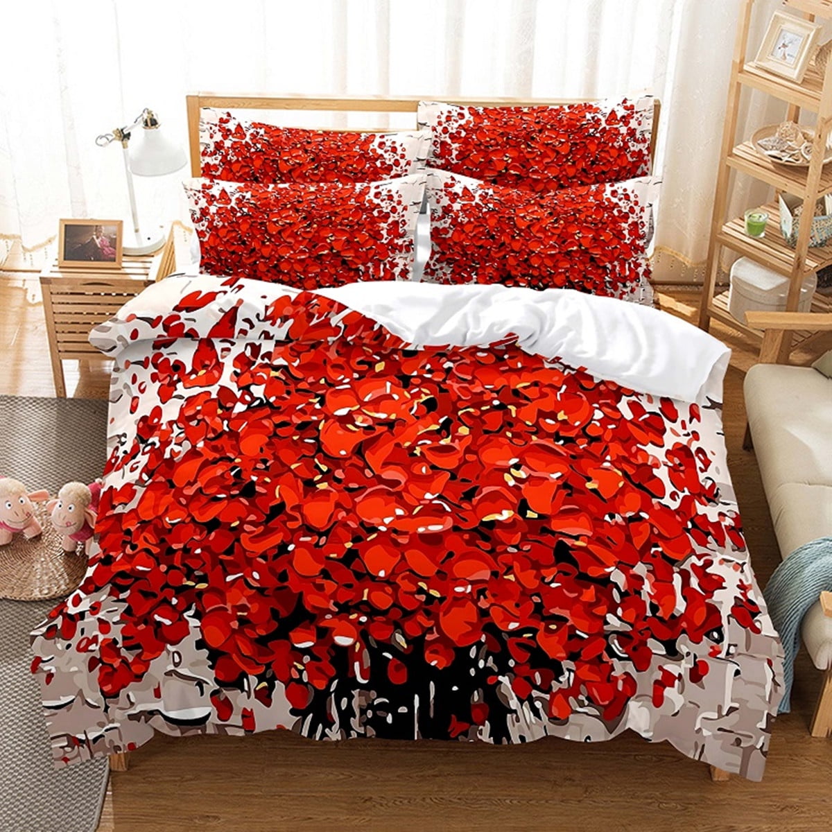 3D Red Rose Bedding Duvet Cover Romantic Sentiment Living Color Bedding ...