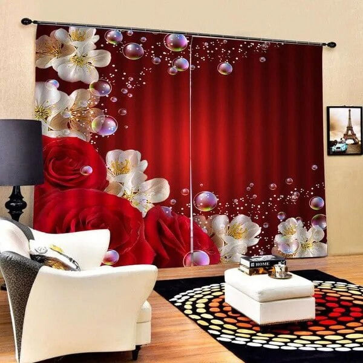 3D Red Rose Couple Flower Romantic Modern Light Filtering Drapes Theme ...