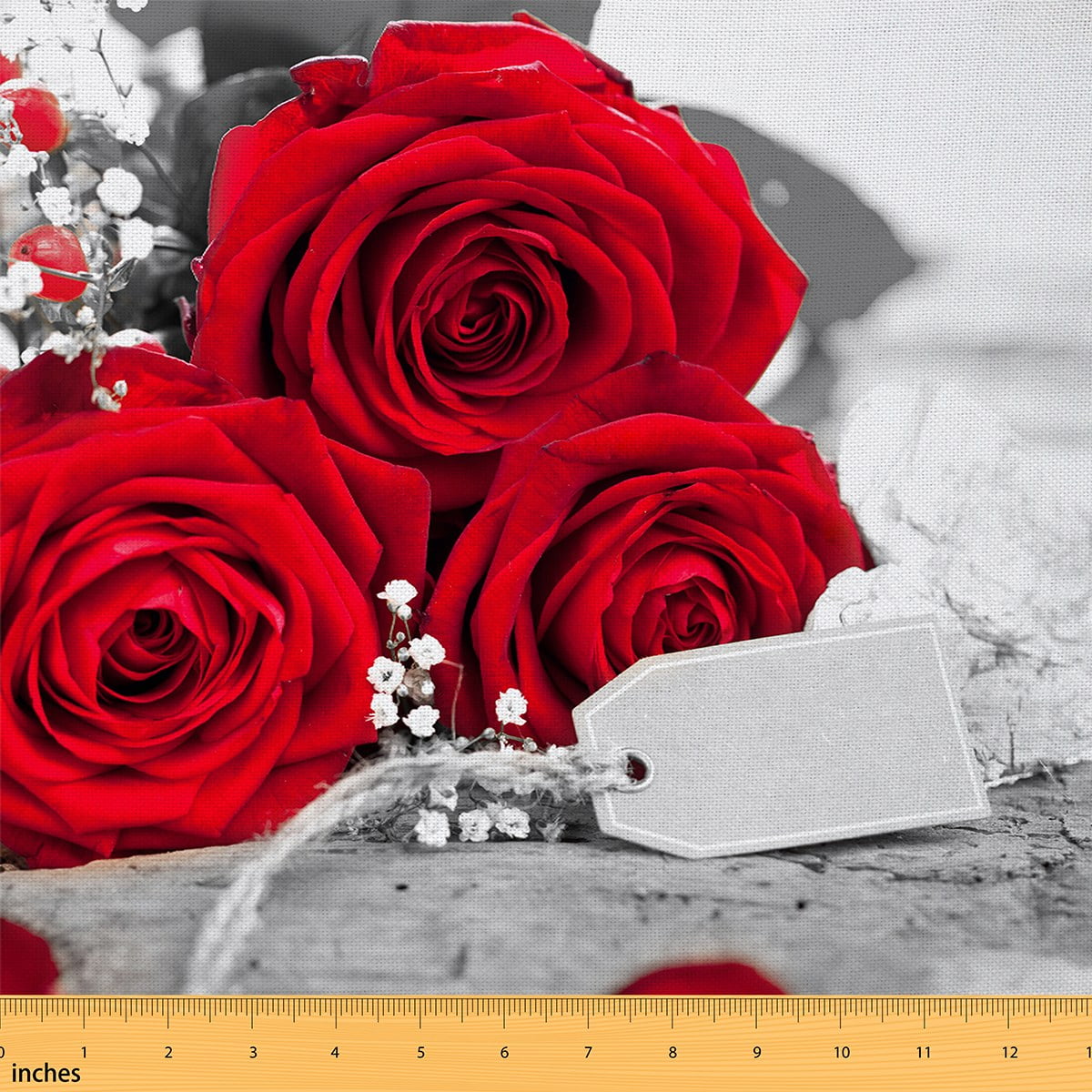 3D Red Rose Fabric by the Yard, White Red Grey Upholstery Fabric ...