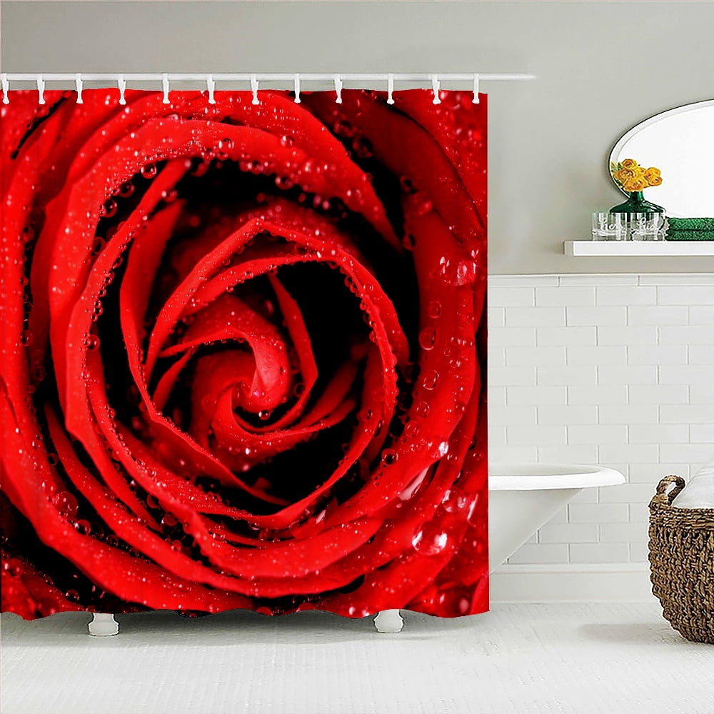 3D Red Rose Plants Flowers Bathroom Curtain Love ce Bath Curtain ...