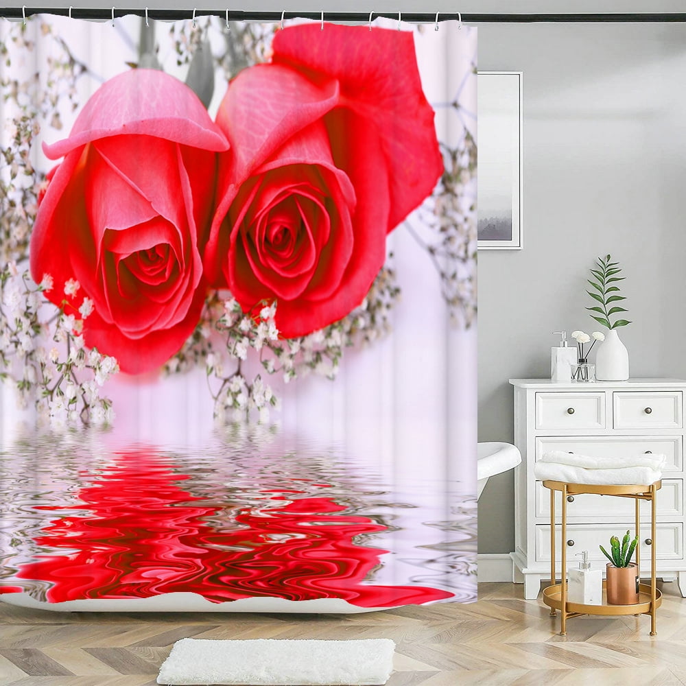 3D Red Rose Shower Curtain Fantasy Art Rose Flowers Printing Waterproof ...