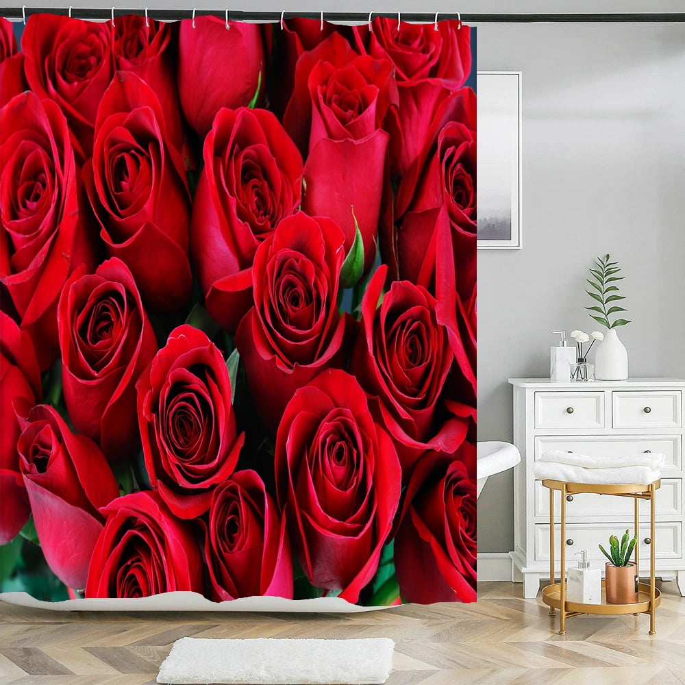 3D Red Rose Shower Curtain Fantasy Art Rose Flowers Printing Waterproof ...