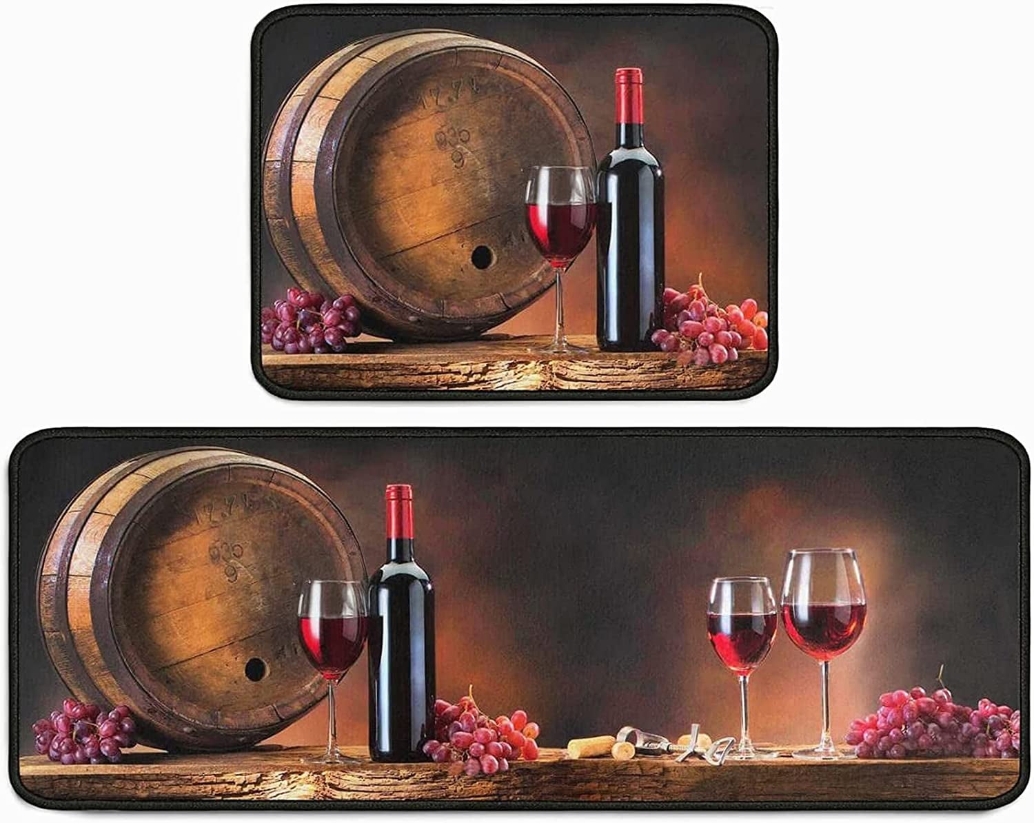 3D Red Wine Decor Kitchen Rugs 2 Piece Set Washable Microfiber Runner ...