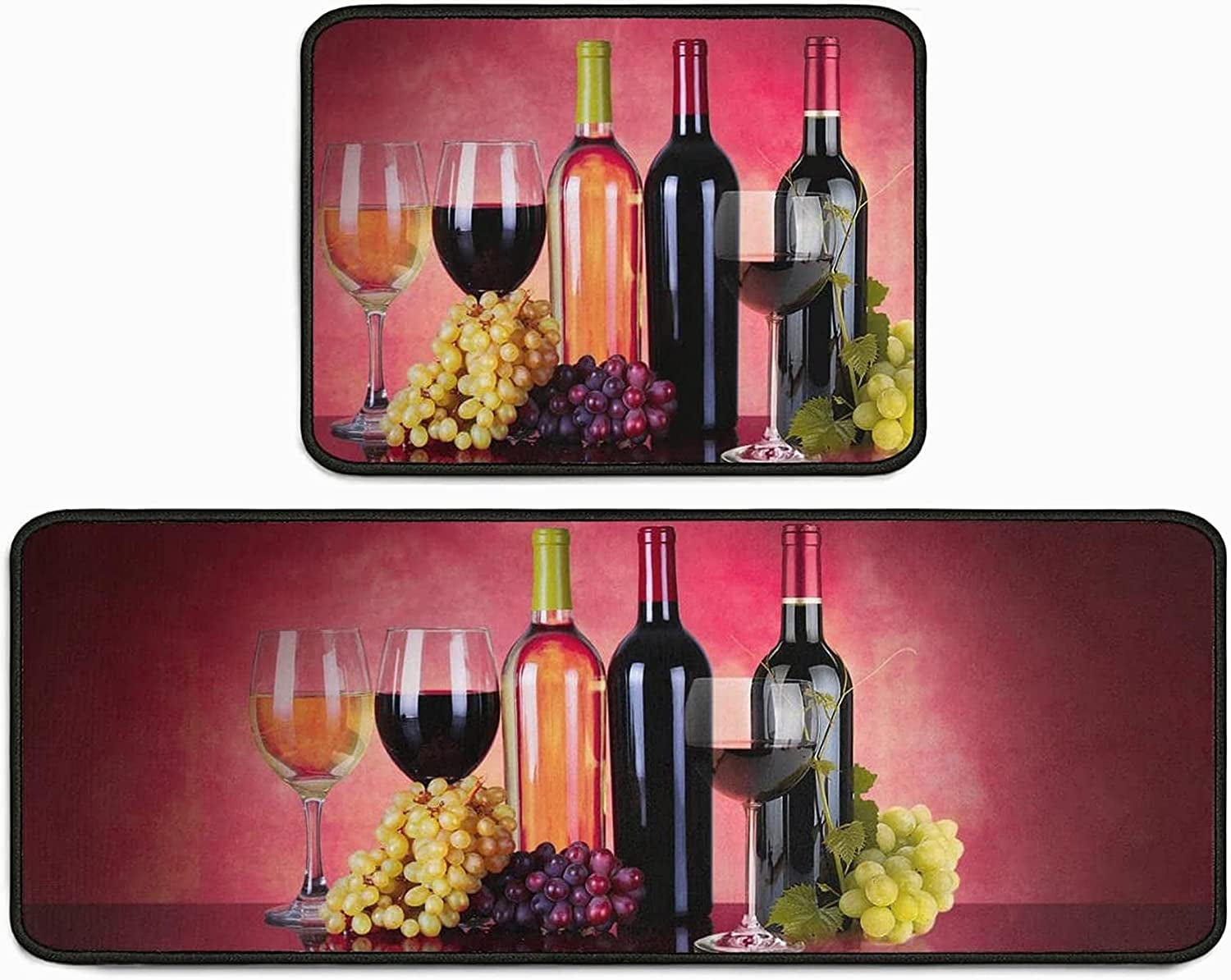 3D Red Wine Decor Kitchen Rugs 2 Piece Set Washable Microfiber Runner ...