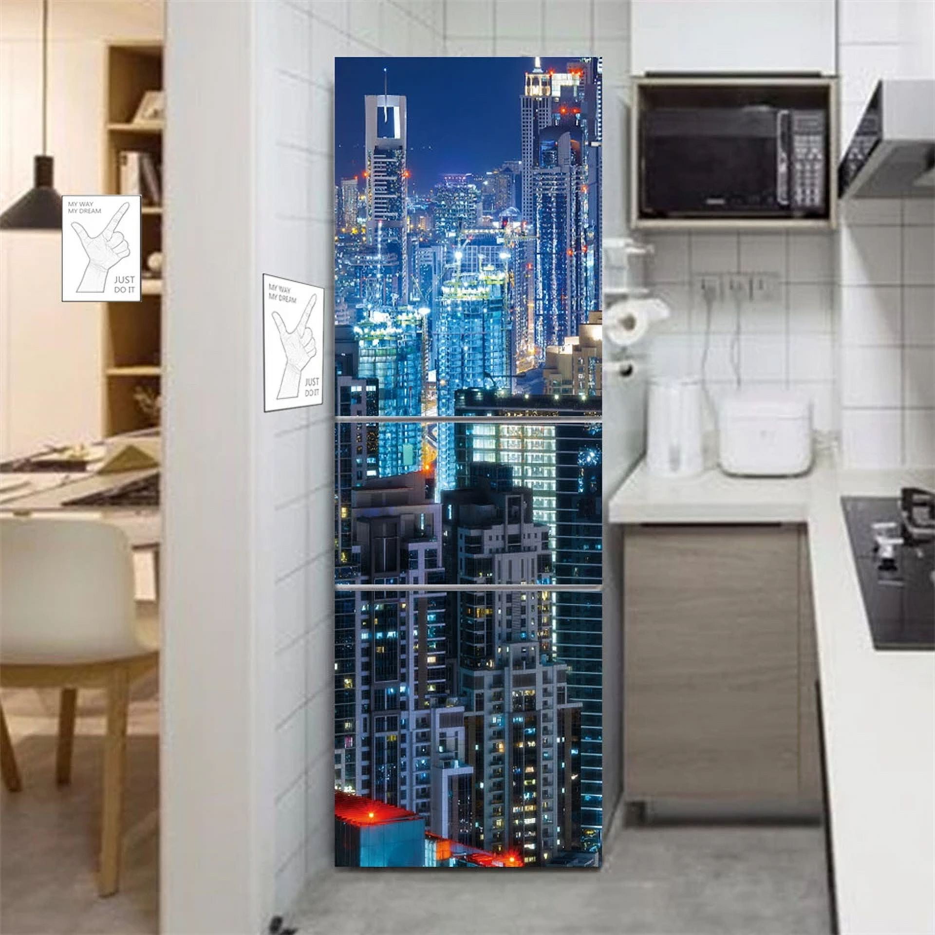 3D Refrigerator Stickers Landscape Flower Fridge Cover Waterproof Vinyl ...