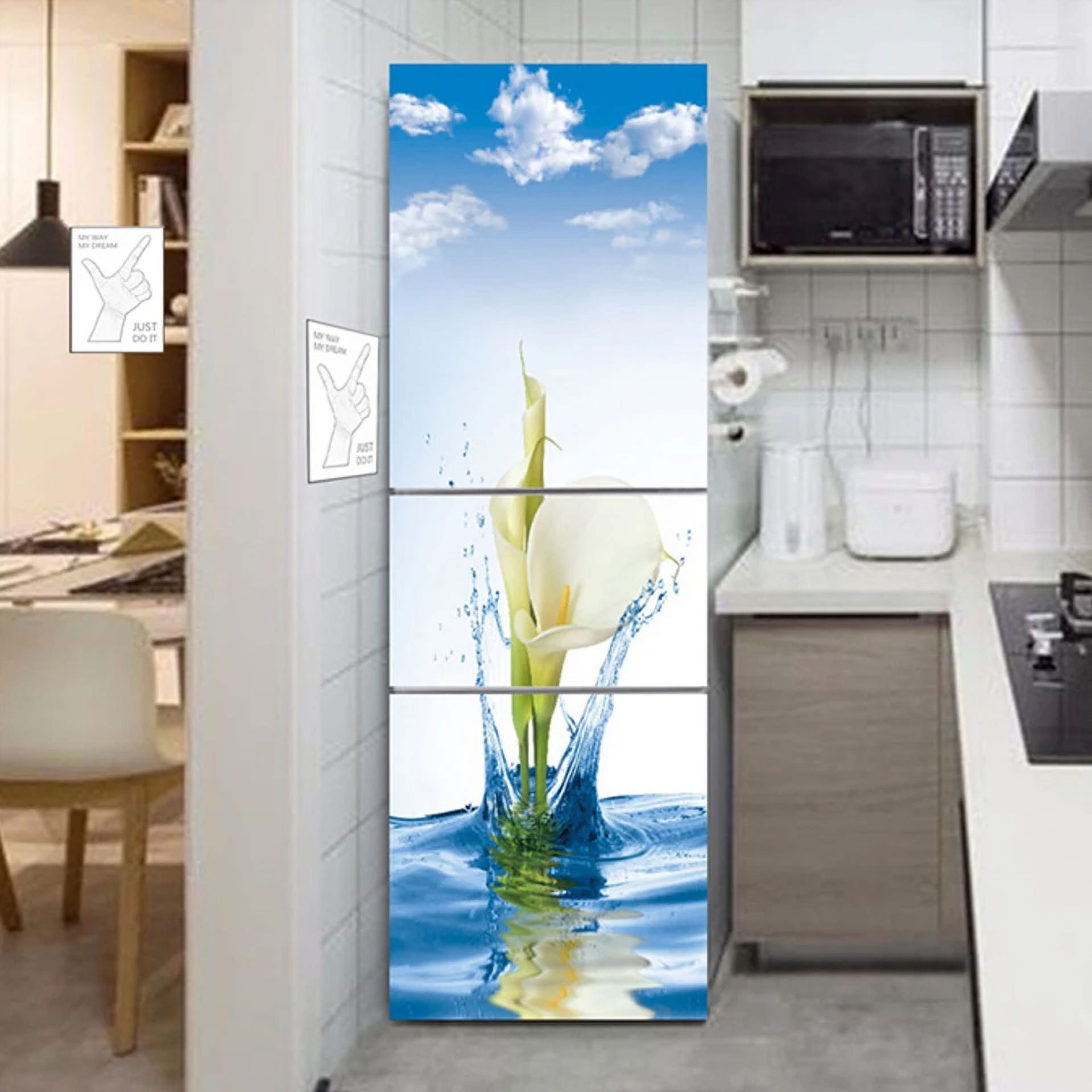3D Refrigerator Stickers Landscape Flower Fridge Cover Waterproof Vinyl ...