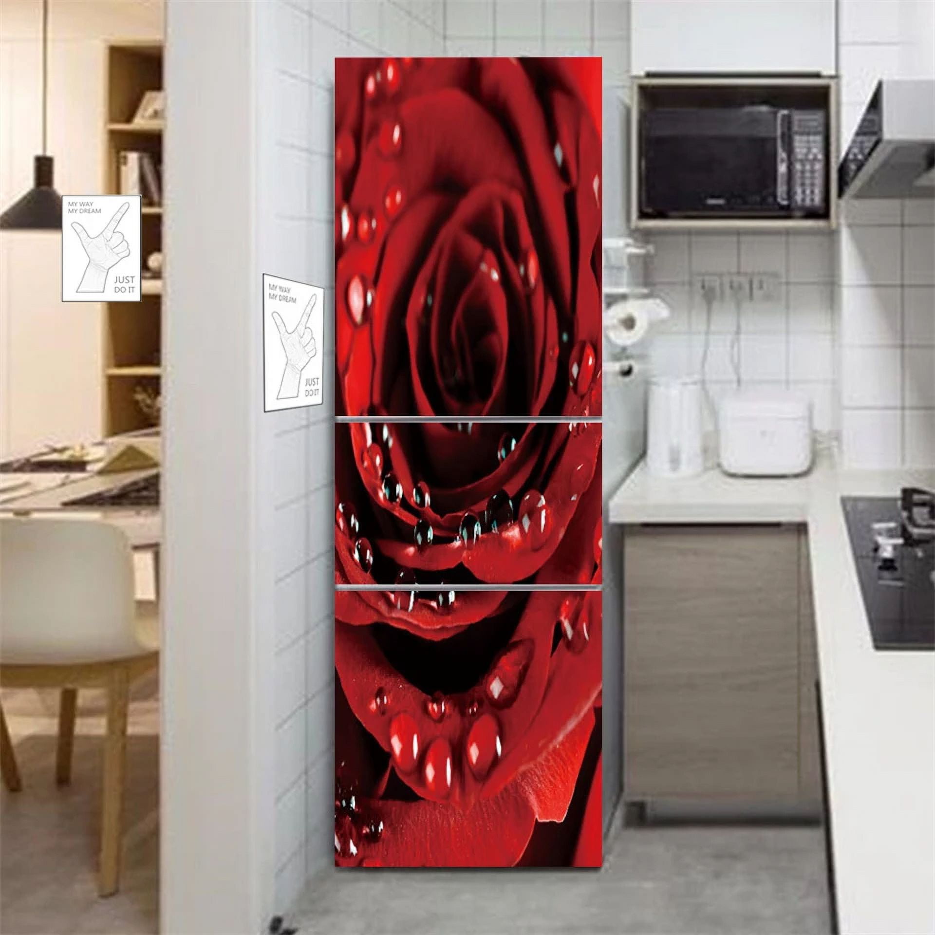 3D Refrigerator Stickers Landscape Flower Fridge Cover Waterproof Vinyl ...
