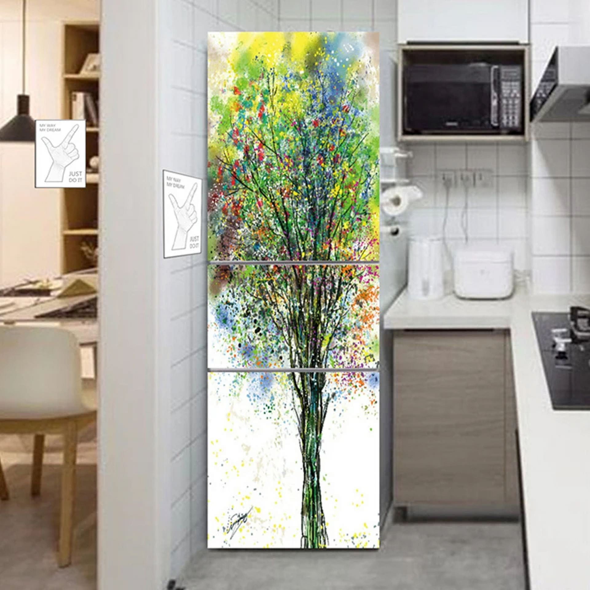 3D Refrigerator Stickers Landscape Flower Fridge Cover Waterproof Vinyl ...