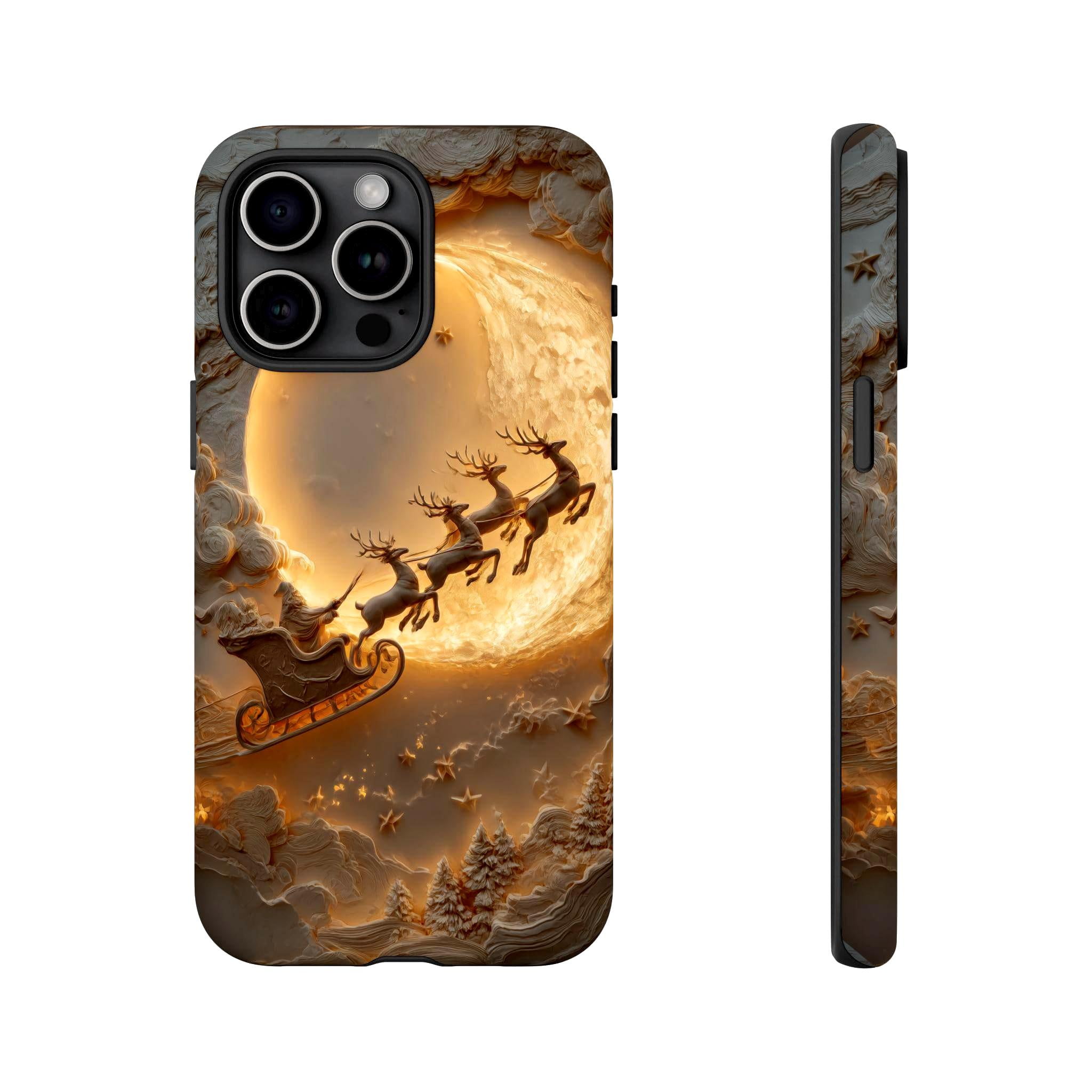 3D Reindeer Sleigh Magical Winter Night Phone Case iPhone 17 16 15 14 ...