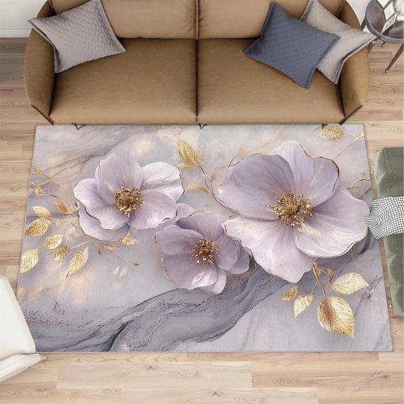 3D Relief Floral Rug, Luxury Washable Rugs for Living Room, Chic Floral ...