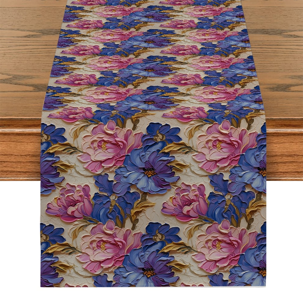 3D Relief Peony Begonia Table Runner Kitchen Table r Farmhouse Dining Table Runners Wedding ...