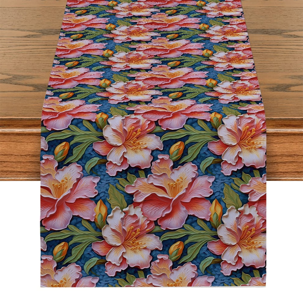 3D Relief Peony Begonia Table Runner Kitchen Table r Farmhouse Dining ...