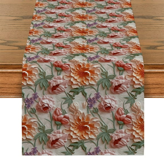 3D Relief Peony Begonia Table Runner Kitchen Table r Farmhouse Dining ...