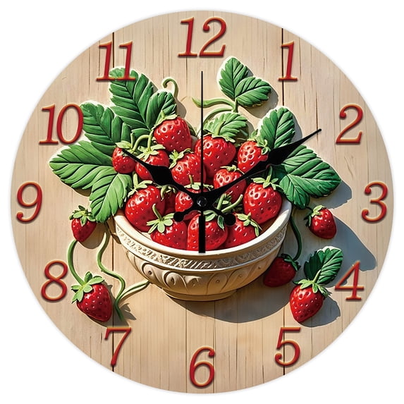 3D Relief Strawberry Bowl Pattern Wall Clock 12 Inch Non-Ticking Clocks ...