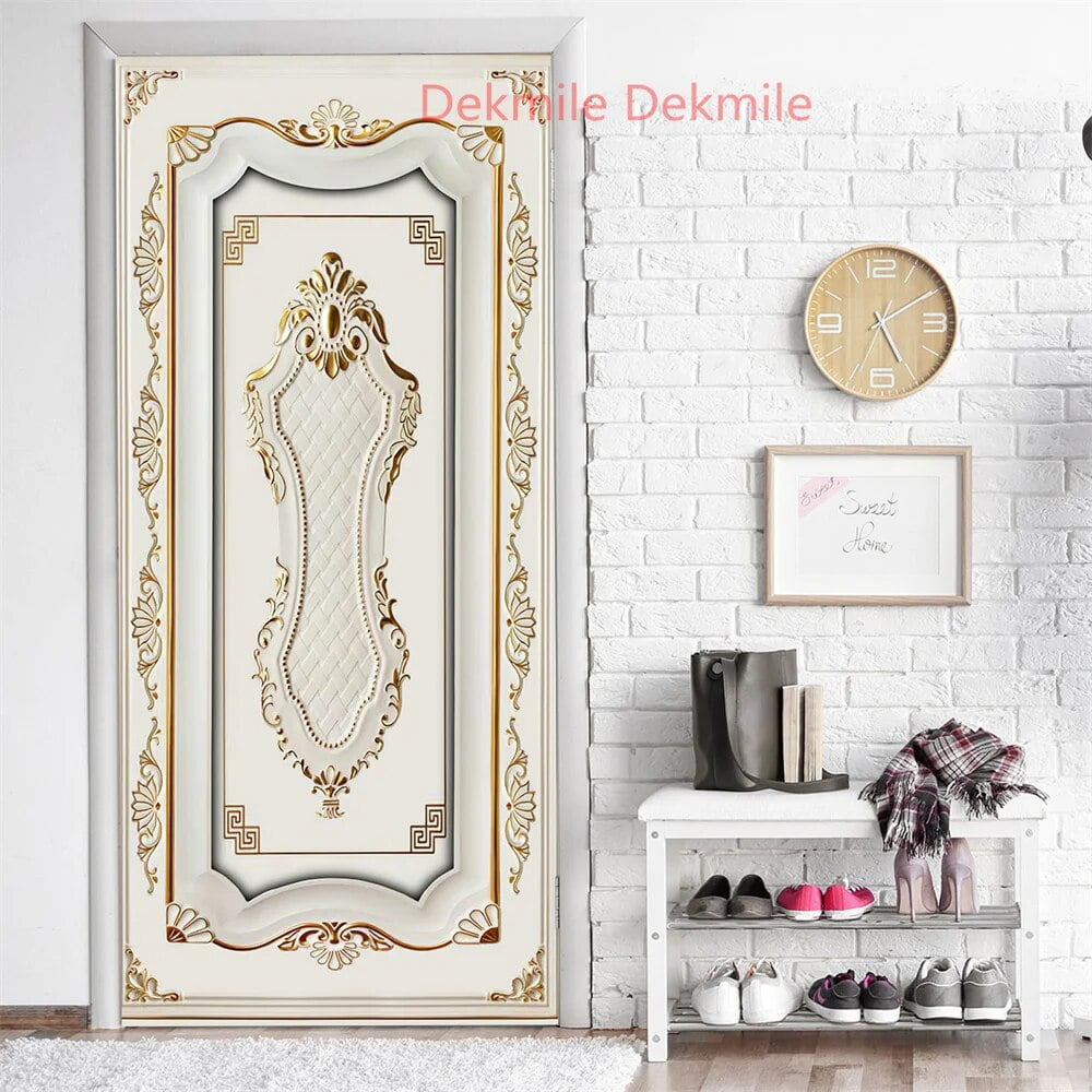3D Relief Visual Stereo White Door Wallpaper With Glue Sticker ...