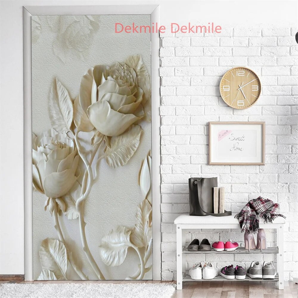 3D Relief Visual Stereo White Door Wallpaper With Glue Sticker ...