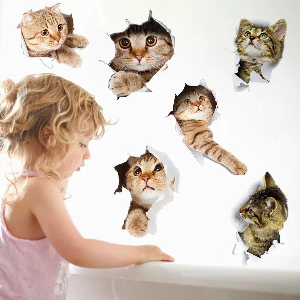 3D Removable Cartoon Animal Cats Large Wall Stickers, Easy to Peel Easy ...