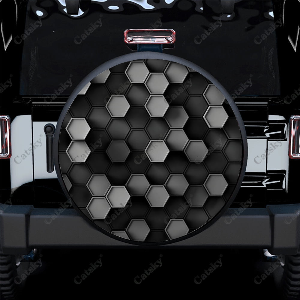 3D Render Hexagon Abstract Pattern Polyester Universal Spare Wheel Tire ...