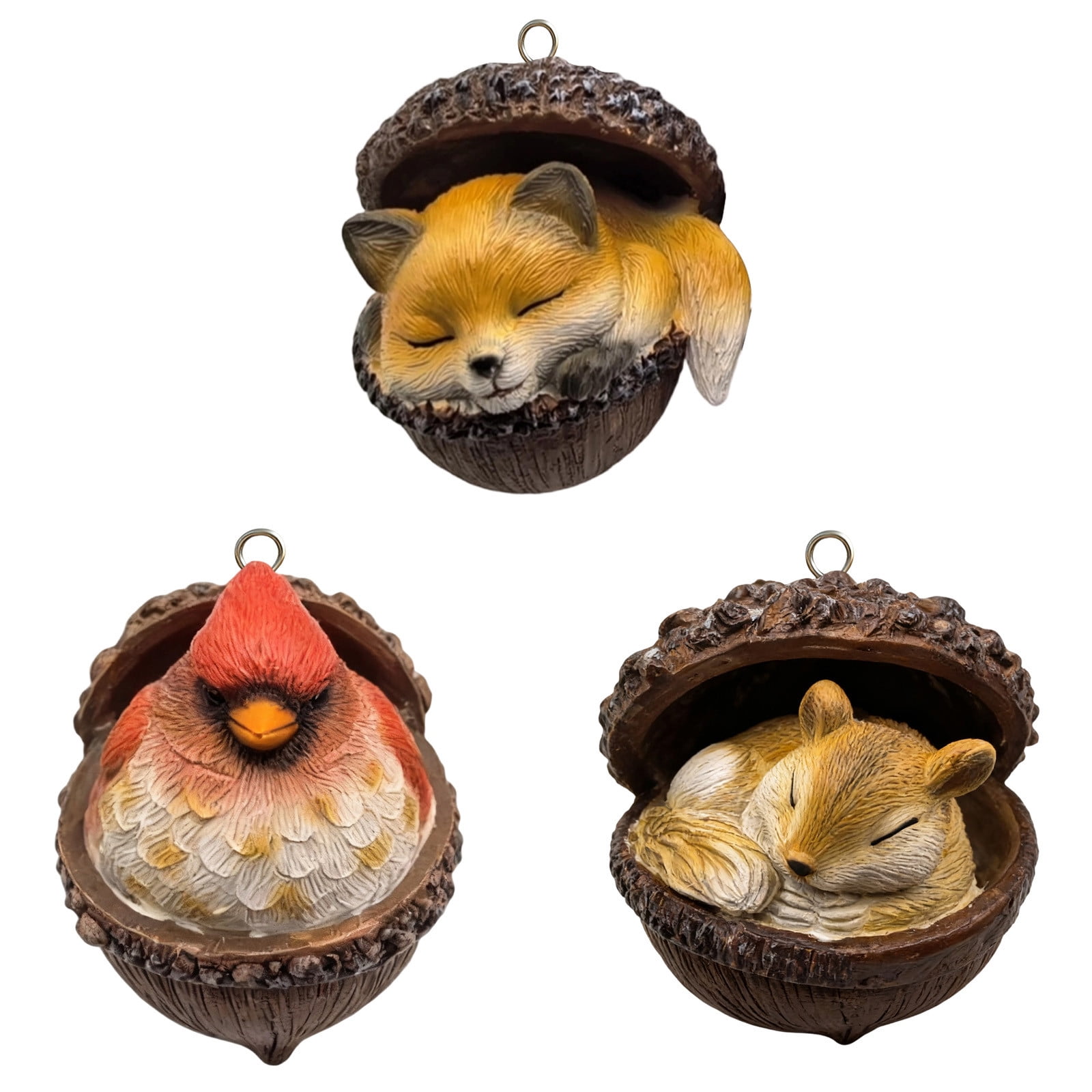 3D Resin Animal Ornament Set - 3Pc Cute Forest Christmas Decor, Durable Easy to Hang for Home ...